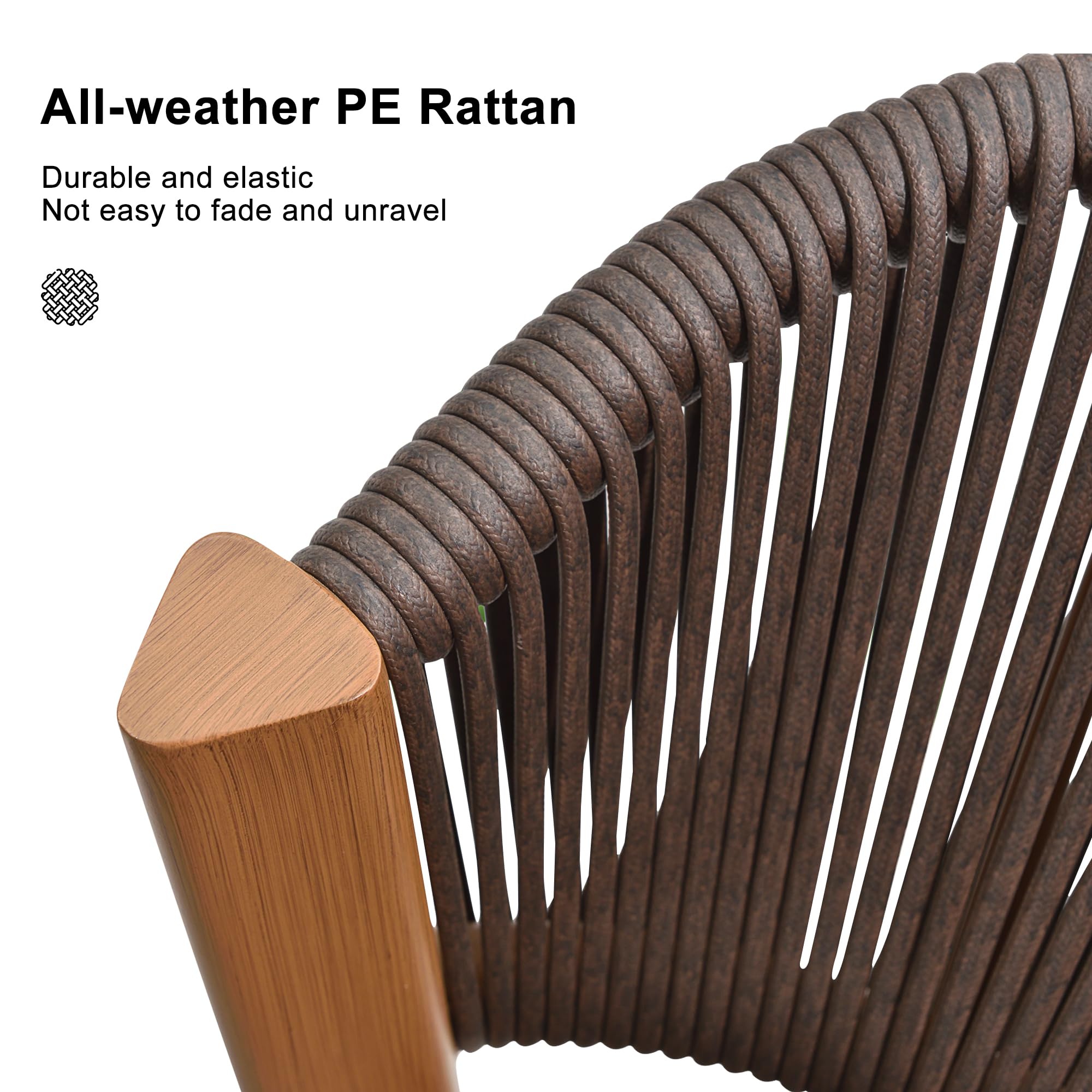 PURPLE LEAF Bar Stool Set of 2 Outdoor Bar Chairs with Footrest Aluminum Bar Height Stools Wicker Brown Barstools