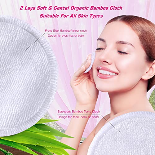 Samtone Reusable Makeup Remover Pads 20 Pack with Laundry Bag and Gift Box – 100% Organic Face Cleansing Reusable Cotton Rounds for Toner, Washable Eco-Friendly Bamboo Cotton Pads for All Skin White