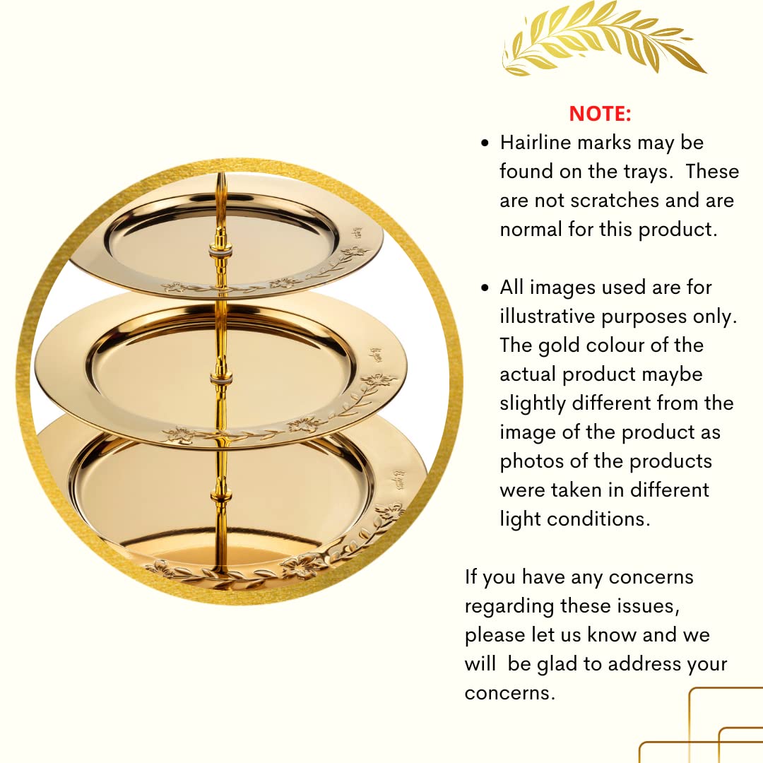 AKSHITHAA Large Food Grade Stainless Steel Three Tier Gold Cupcake Stand-Gold Dessert Stand-Gold Serving Tray-Three Tiered Gold Cake Stand for Weddings with Extra Gold Cake Server, Dishwasher Safe