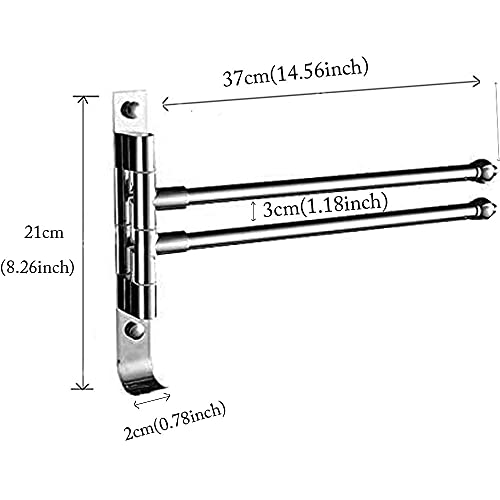 MOCOFO Double Towel Rack Swivel Towel Bar SUS304 Bath Towel Holder RV Swing Out Stainless Steel Bathroom Hand 2 Bars Space Saving Organizer Folding Arm Hanger Holder Wall Mount Polished Finish