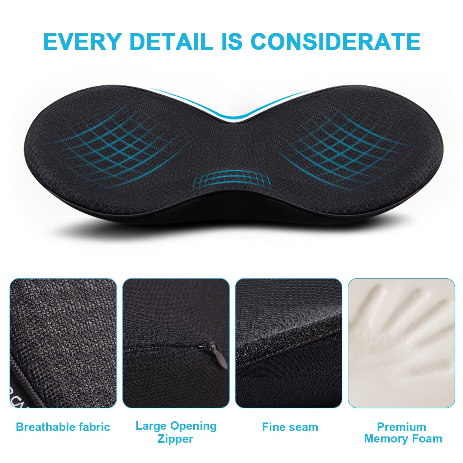 ALMEIOSE Car Seat Cushion, 4D Memory Seat Cushion , Mini Lumbar Support Pillow- Car Seat Cushions for Driving - Road Trip Essentials for Drivers (Black)