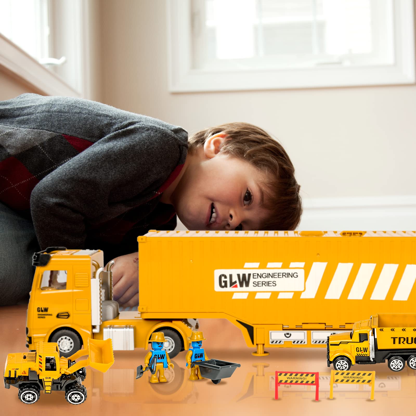 Construction Site Vehicles Toy Set, Kids Engineering Playset, Tractor, Excavator, Crane, Dump Trucks, Cement Mixer, Steamroller, Birthday Gift for 3 4 5 6 7 Year Old Toddlers Boys Children