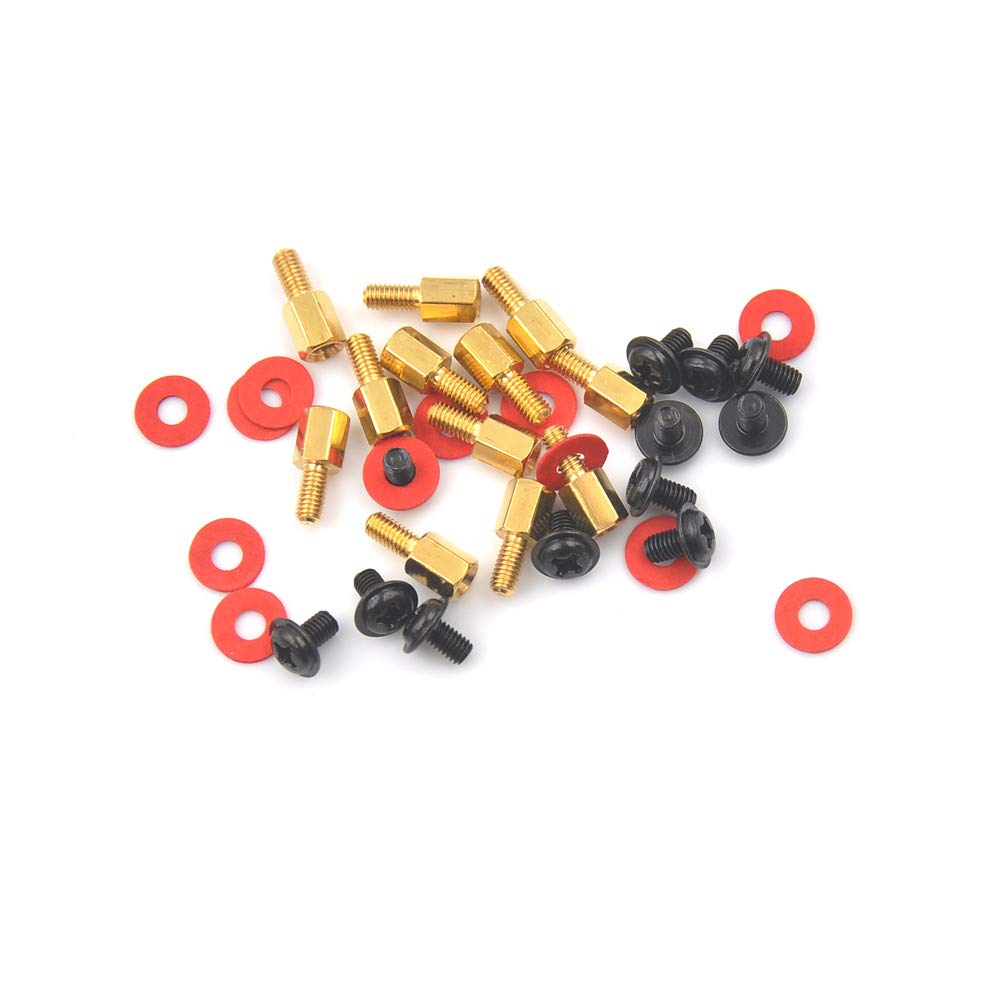 Screw 10Pcs 6.5mm 6-32-M3 Computer Golden Motherboard Riser+Silver Screws + Red Washers