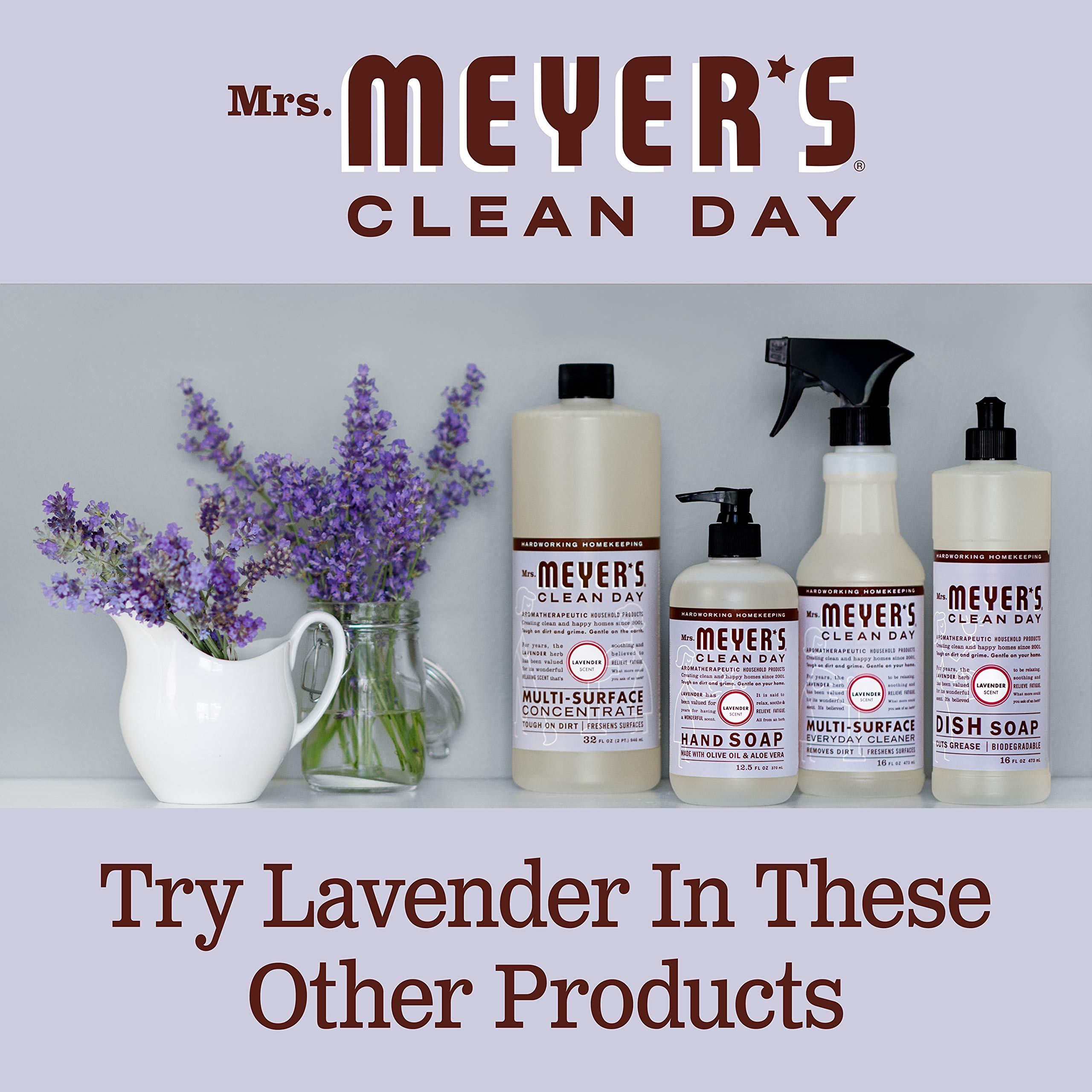 MRS. MEYER'S CLEAN DAY Hand Soap Refill, Made with Essential Oils, Biodegradable Formula, Lavender, 33 fl. oz - Pack of 6