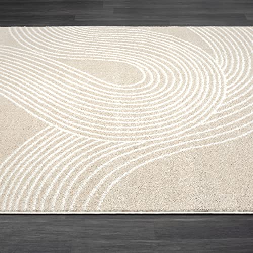 Abani Nuevo Collection Area Rug - Transitional Beige/Cream Design -5'3" x 7'6" - Easy to Clean - Durable for Kids & Pets - Non-Shedding - Medium Pile - Soft Feel - for Living Room, Bedroom