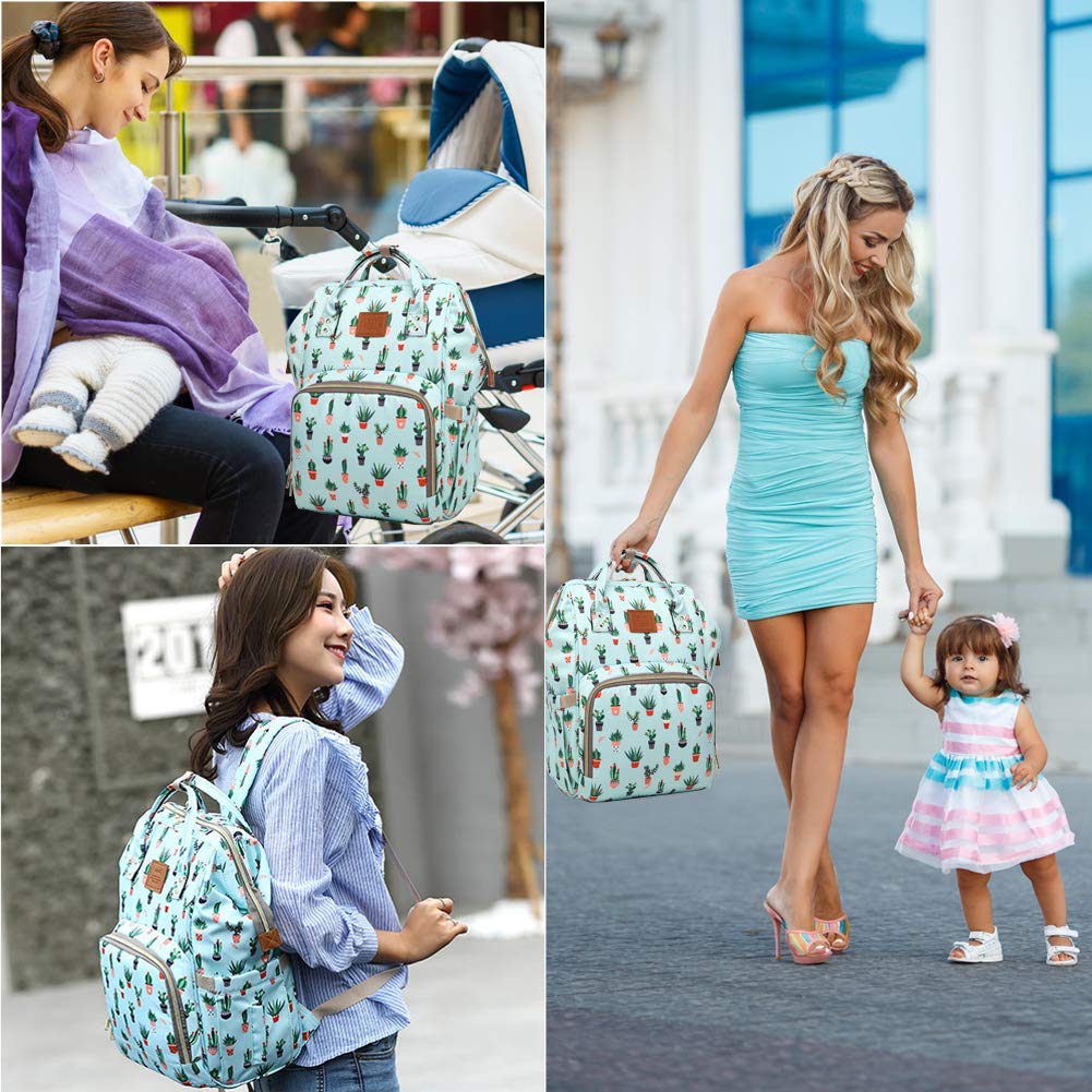 FEWOFJ Cactus Diaper Bag Backpack, Women Waterproof Travel Nappy Bag for Baby Care