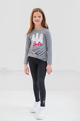 Barbie Little Girls Knotted Long Sleeve Graphic T-Shirt & Leggings Grey/Black 7-8