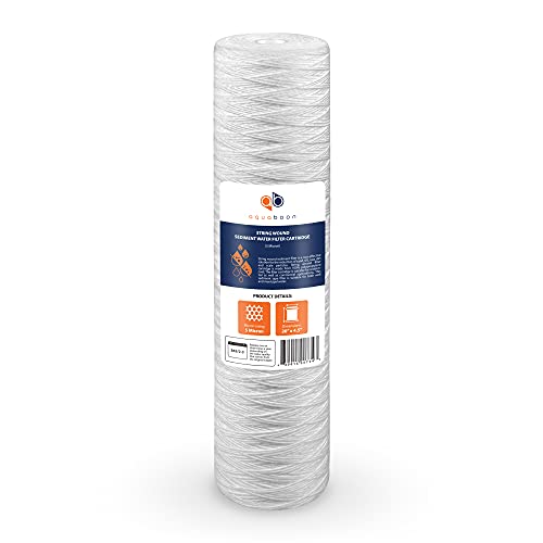 Aquaboon 5 Micron 20"x4.5" String Wound Sediment Water Filter Cartridge | Whole House Sediment Filtration | Compatible with PC40-20, WP1BB20P, 355222-45, WPP-45200-01, WPP-45200-01, 84650, 2-Pack