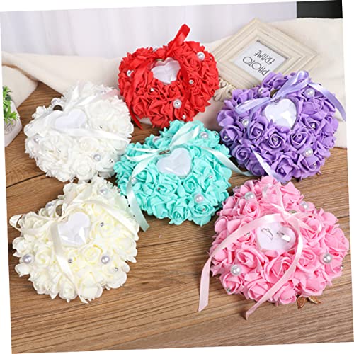 Abaodam Accessories Ring Pillow Wreath Decor Heart Ring Wedding Decor Rose Flower Ring Tray Wedding Ring Pillow Bridal Pillows Ring Pillow Heart Ring Box Ring Holder White Crystal Foam 1pc