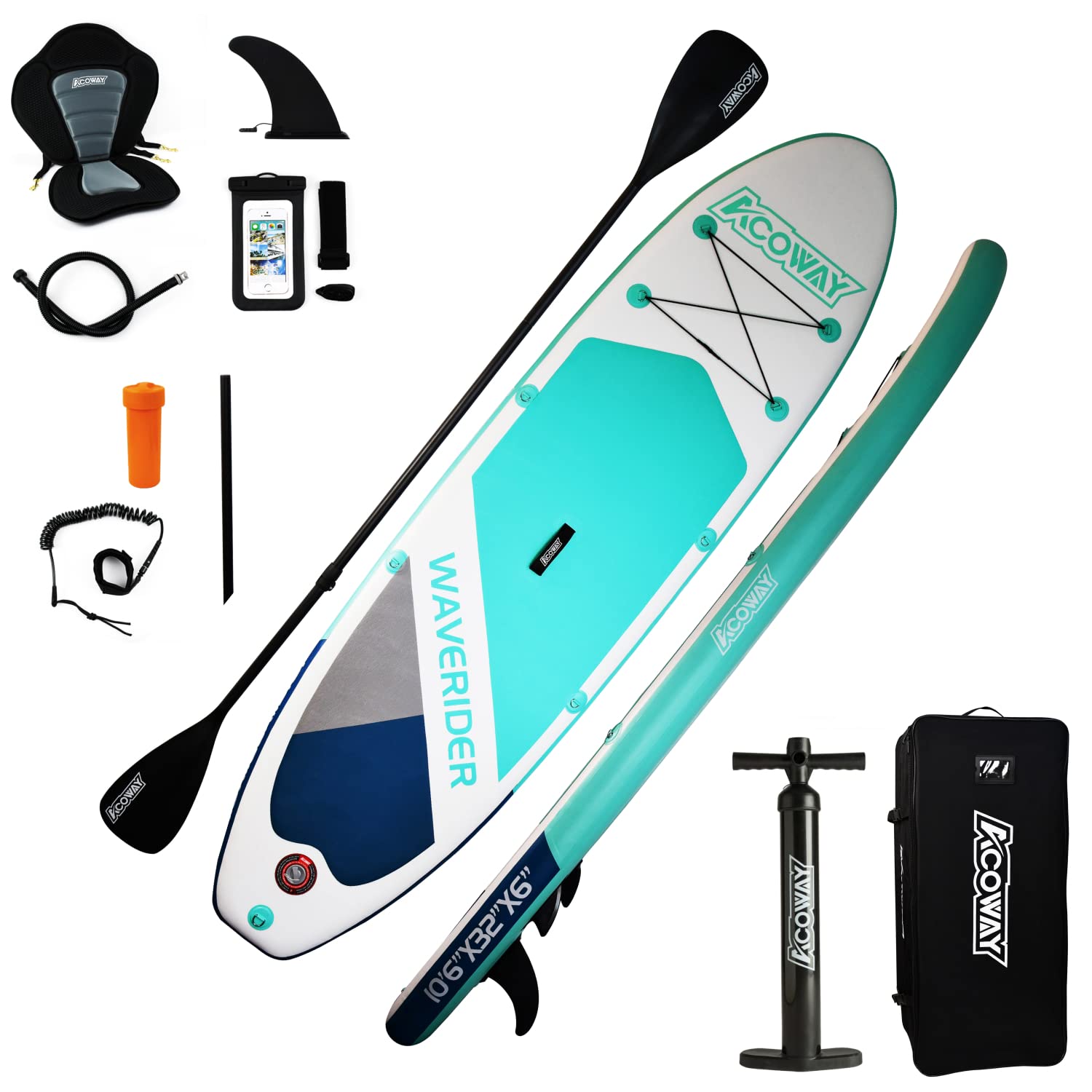 Acoway Inflatable Paddle Board for Adults - Stand Up Paddle Board - Non-Slip Surfing Equipment - Includes Accessories Backpack & Hand Pump - Ideal for Yoga, Fishing, Sunbathing, and Touring Green
