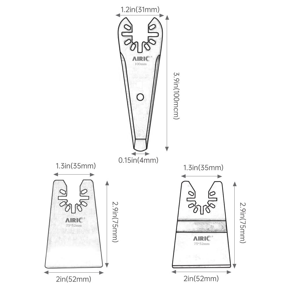 AIRIC Universal Rigid Scrapers 6pcs Kit, Tapered Scrapers and usual Scraper Multitool Blades, Compatible with Dewalt Fein Multimaster Porter Cable Black&Decker Dremel Rockwell etc. 1YQG6K