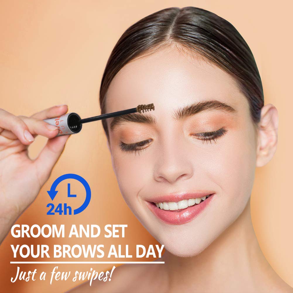 4D Charming Tinted Eyebrow Gel, Cilrofelr Waterproof Eyebrow Gel with Spoolie Brush & Eyebrow Razor, Long Lasting, Non-Sticky, For Natural Brow Looking, Cruelty Free & Paraben Free, Medium Brown, 5.0g