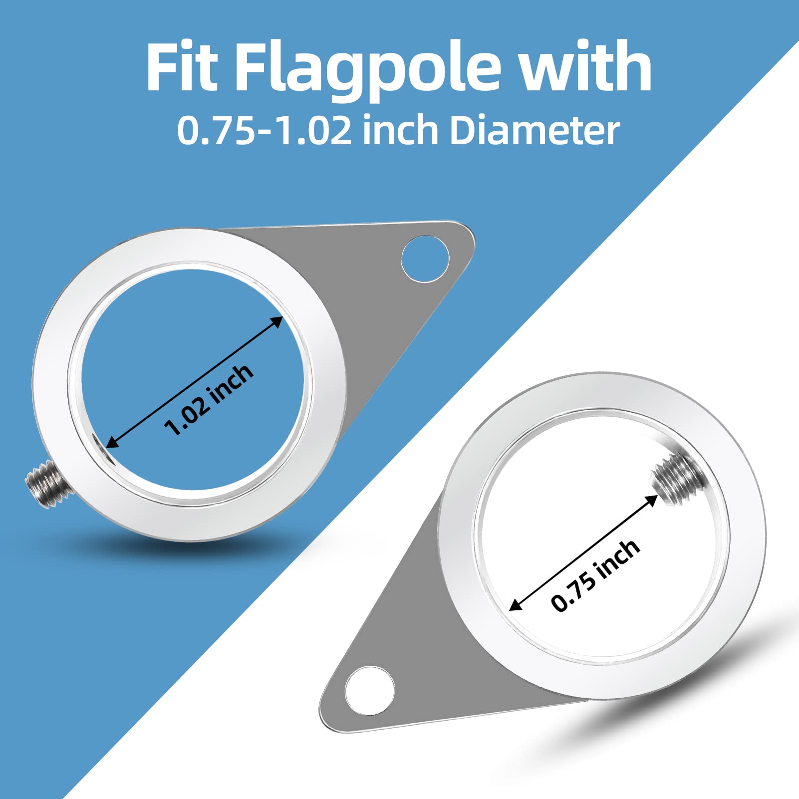 Anovo Flag Pole Rings, Flagpole Rings Aluminum Alloy 360° Rotating Anti Wrap Flag Mounting Spinning Ring Clips for 0.75-1.02 Inch Diameter Flagpole(1 Inch -Pack of 2, Matte Silver)
