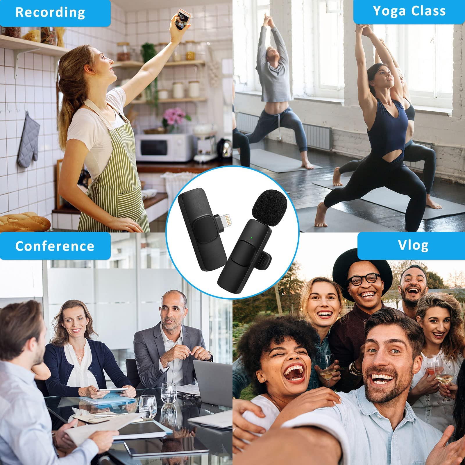ACOCOKI Wireless Lavalier Microphone for iPhone iPad, 2 Pack Plug-Play Lapel Microphone for Video, Record, Live Stream, YouTube, TikTok, Facebook, Noise Reduction and Auto Sync