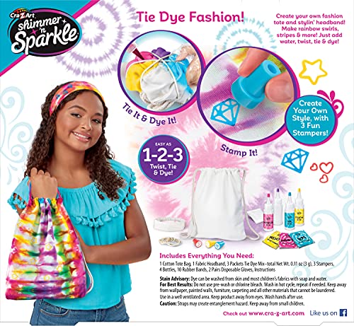 Cra-Z-Art Shimmer ‘n Sparkle Tie Dye Fashion Tote and Headband Craft Kit,Blue/Pink, Small