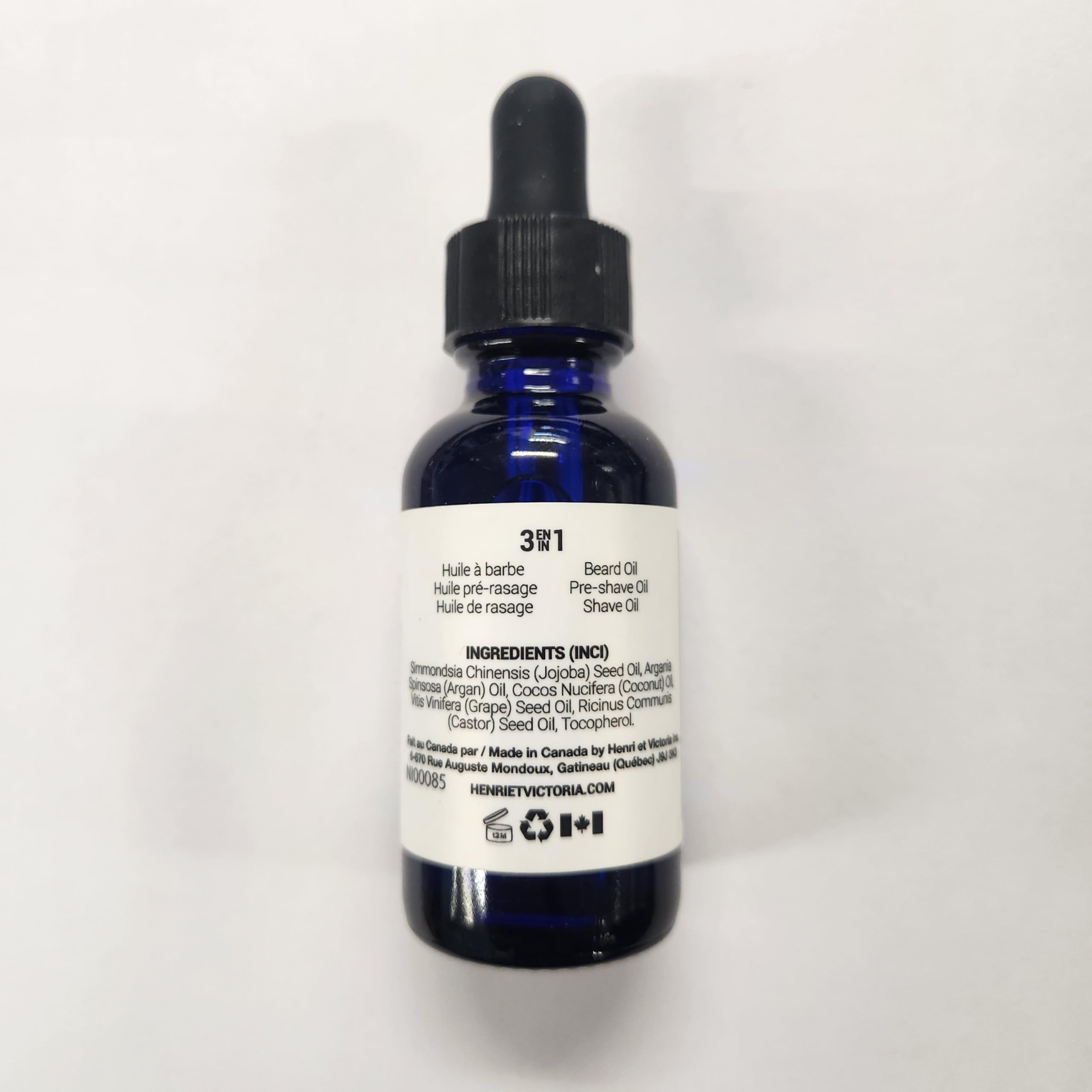 HENRI ET VICTORIA Beard Oil Fragrance-Free, Unscented | Canadian Made by Skilled Artisan | Moisturizing, Non-Greasy, Natural Ingredients | 28g (1oz)
