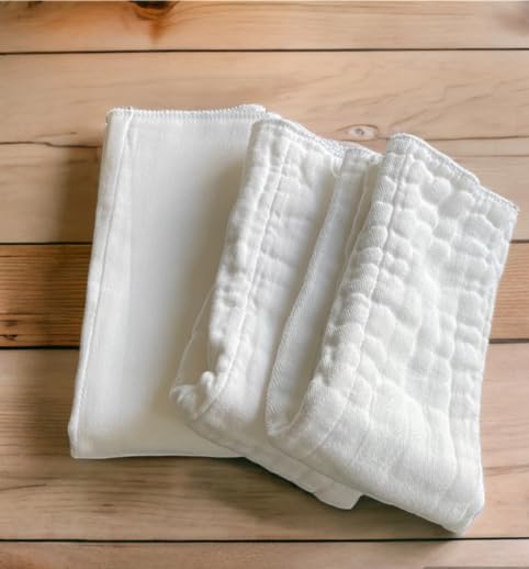KaWaii Baby Prefold Cloth Diaper, Organic Cotton Twill, 4 x 6 x 4 ply DSQ Quality Washable & Reusable (10-36 lbs) White - 12-Count