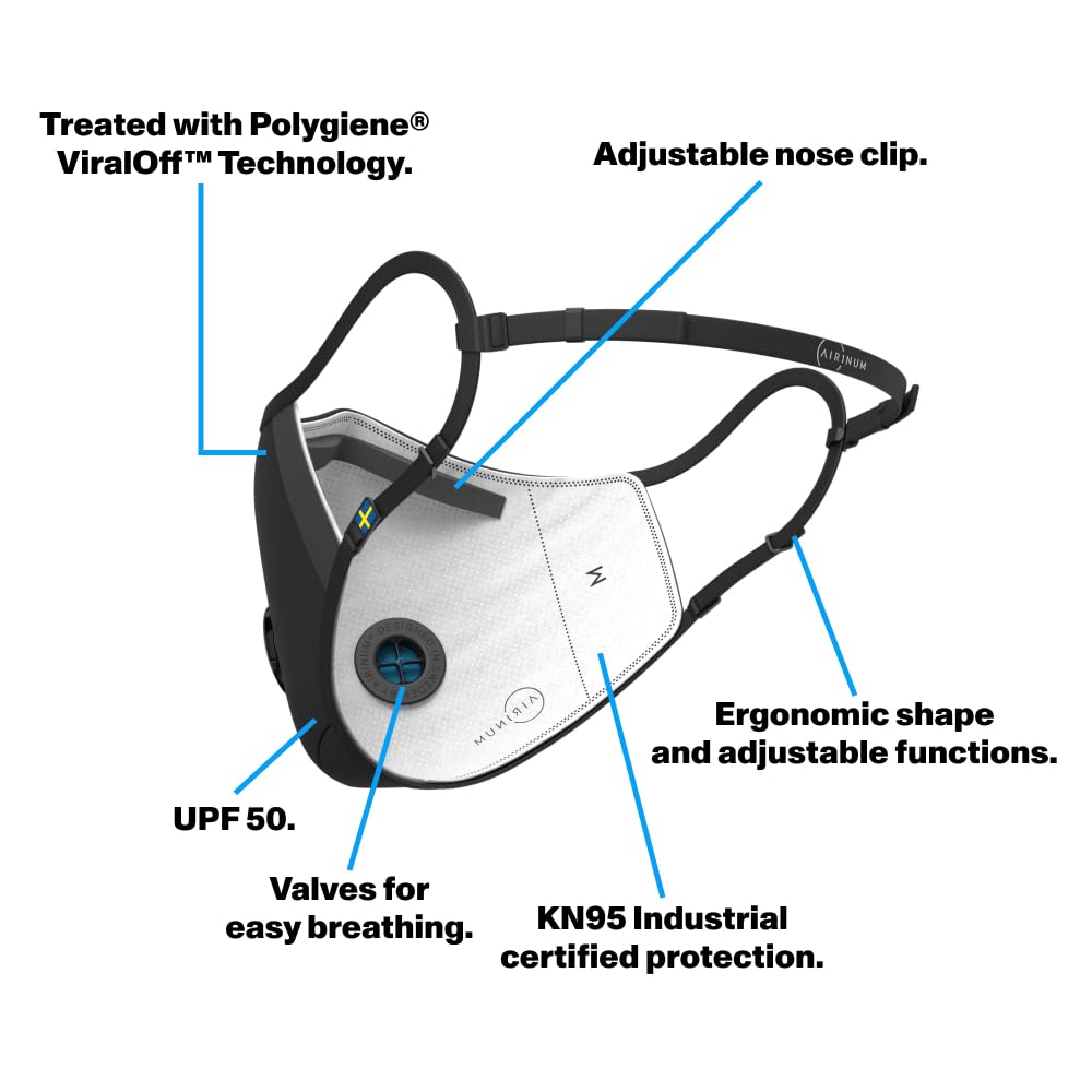 Airinum Urban Air Mask 2.0 | Adjustable Reusable Face Mask | KN95 Certified | Onyx Black | Medium
