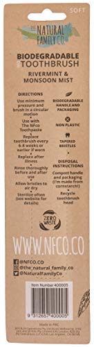 The Natural Family Co. Bio Toothbrush, Soft Nylon Bristles with Non GMO Cornstarch Handles, Plastic Free Packaging and Rivermint and Monsoon Mist Twin Pack