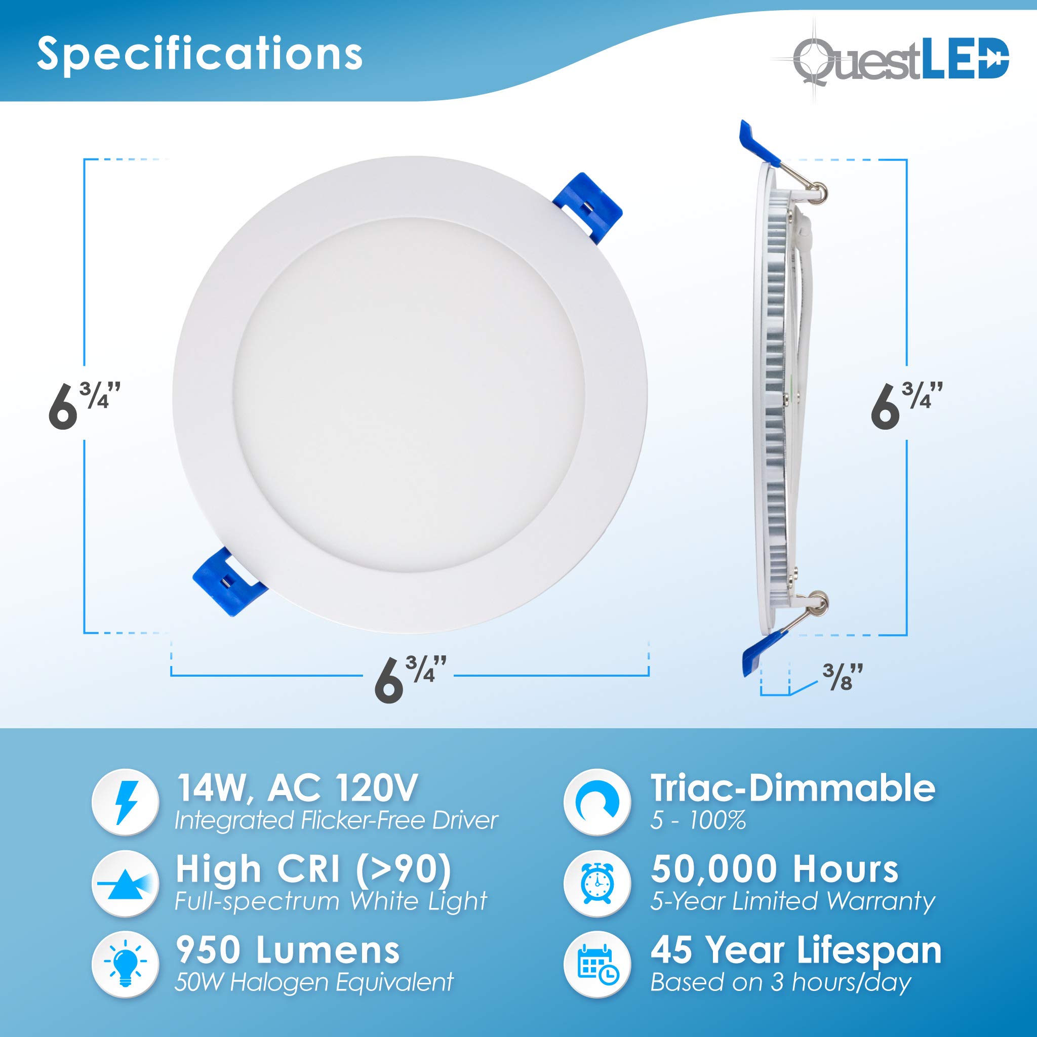 6 Inch LED Canless Recessed Light (6 Pack, Round) – 5 CCT Switch 2700K, 3000K, 3500K, 4000K, 5000K - 15 Watts 1050 Lumens Recessed Slim Light – Dimmable - External Junction Box