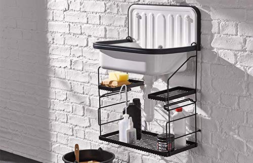 Alape Bucket Sink Wall Mounted Small Service Sink Glazed Steel Utility Sink, With Overflow, Dark Black Trim