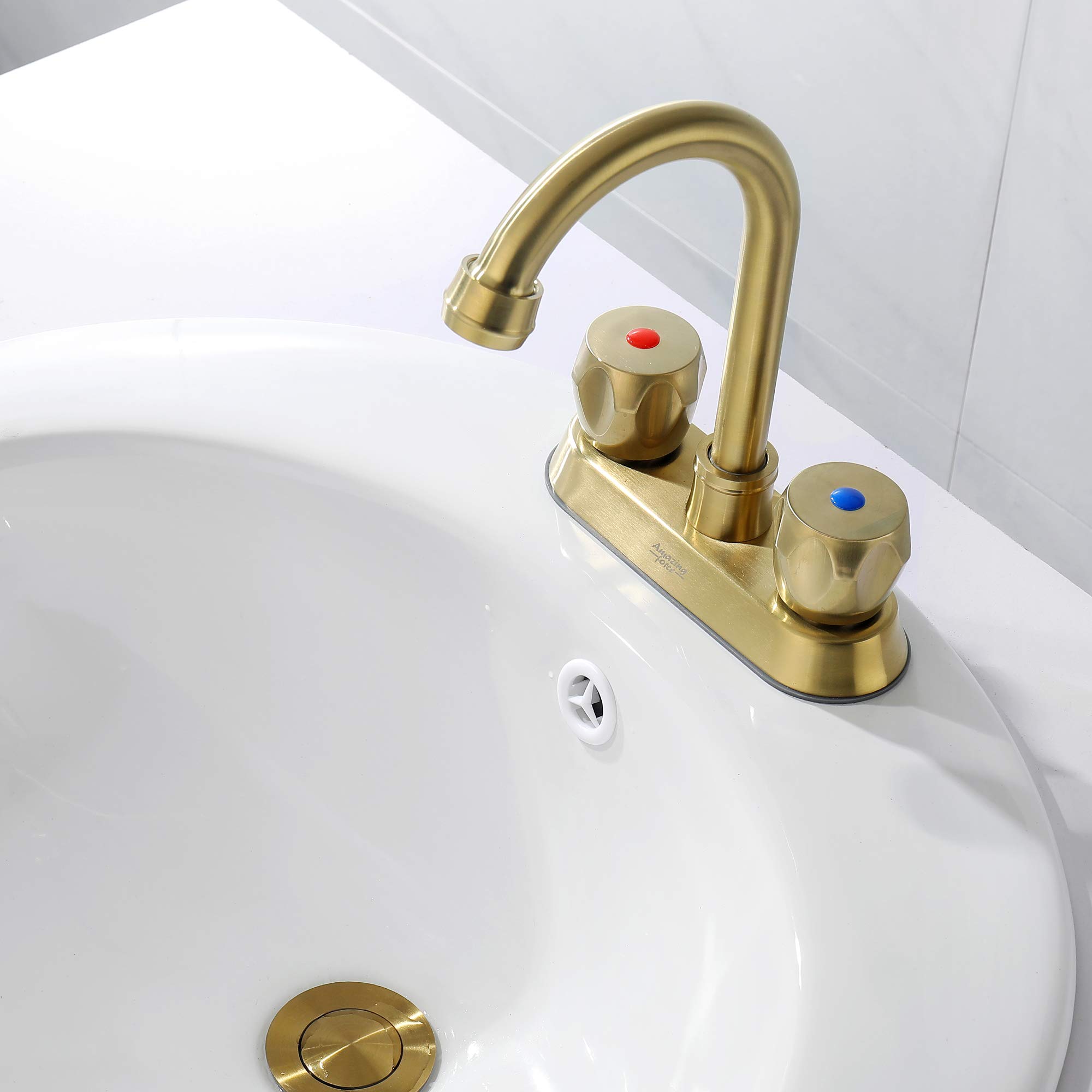 AMAZING FORCE 2 Handle Bathroom Sink Faucet, Centerset Bathroom Faucet with Pop-Up Sink Drain Stainless Steel with Overflow, Supply Utility Hose for Laundry Vanity Brushed Nickel 1.2 GPM