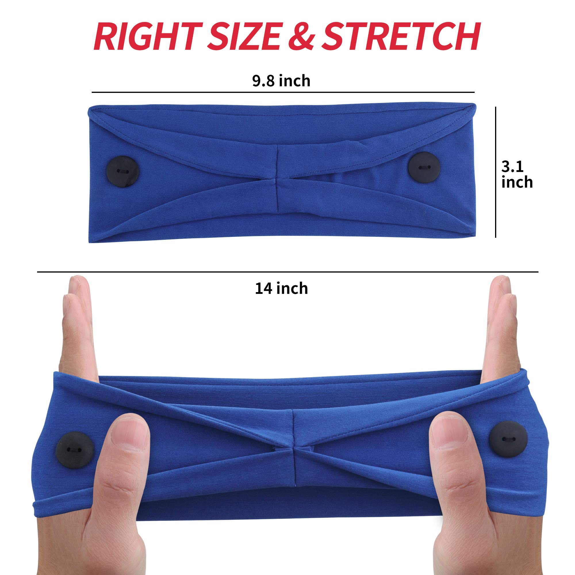 ABAMERICA Headbands with Button for Mask, Wide Nurses Headbands Non Slip Elastic Ear Protection for Women Men Doctors Sweatband Headband (BUTTON- 4 PACK COLOR13)