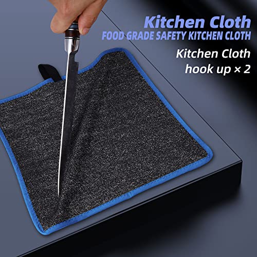 WENDOM Cut Resistant Oyster Shucking Cloth use with Oyster Knife Shucker Opener or Kicthen knives Permium Level 5 Protection Food Grade with 2pcs Hanging Hooks