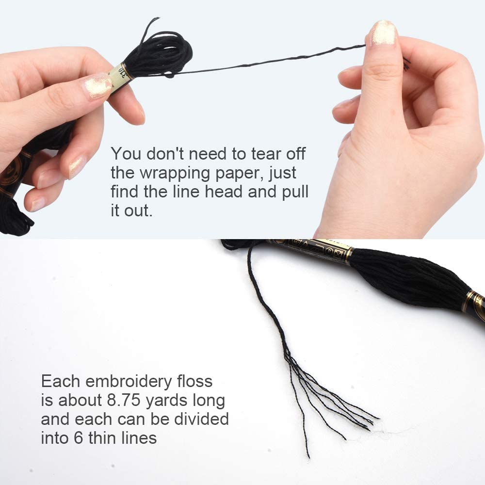 Acrice 25 Skeins White Embroidery Floss Black Embroidery Threads Cotton Cross Stitch Threads for Friendship Bracelet String and DIY Embroidery Project (25 Skeins White)