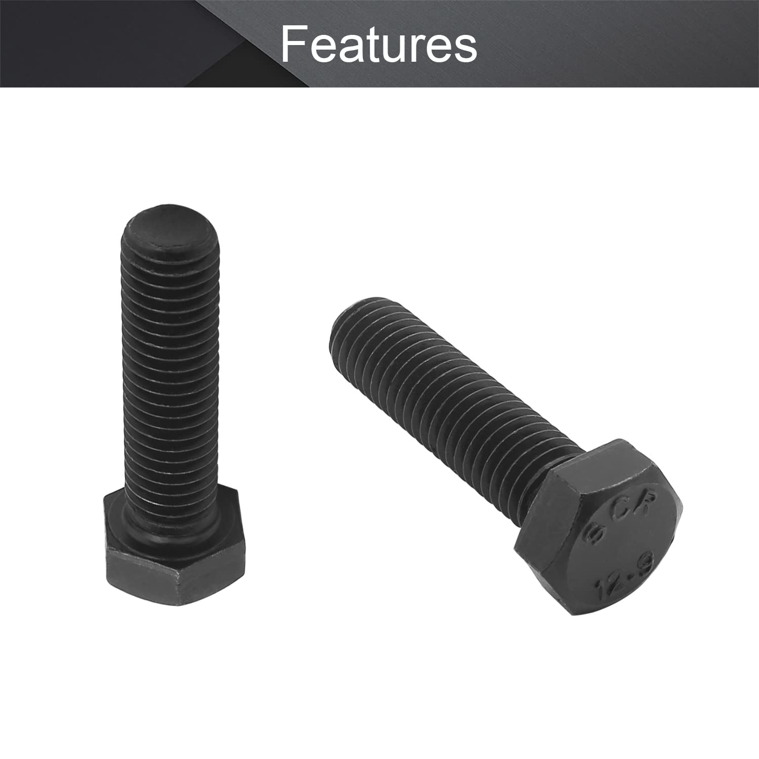 MroMax 2Pcs M12 x 45mm Left Hand Hex Bolt, Carbon Steel Grade 12.9, Black Oxide Finish, Full Thread, Hexagon Head Bolts for Furniture Repair