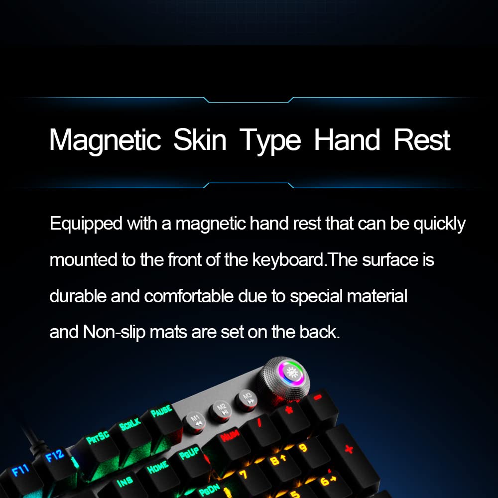 AULA F2088 Mechanical Gaming Keyboard, with Ergonomic Wrist Rest, Multimedia Control Knob, 22 Backlight Modes, Full Size USB Wired Computer Keyboards for Mac Laptop, Desktop (Black Switch)