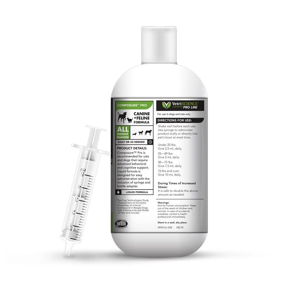 VetriScience Composure Pro - Liquid Calming Supplement for Dogs & Cats - Relaxation Support Formula for Pets - Soothing Aid for Tranquility & Brain Function Support - 8 oz