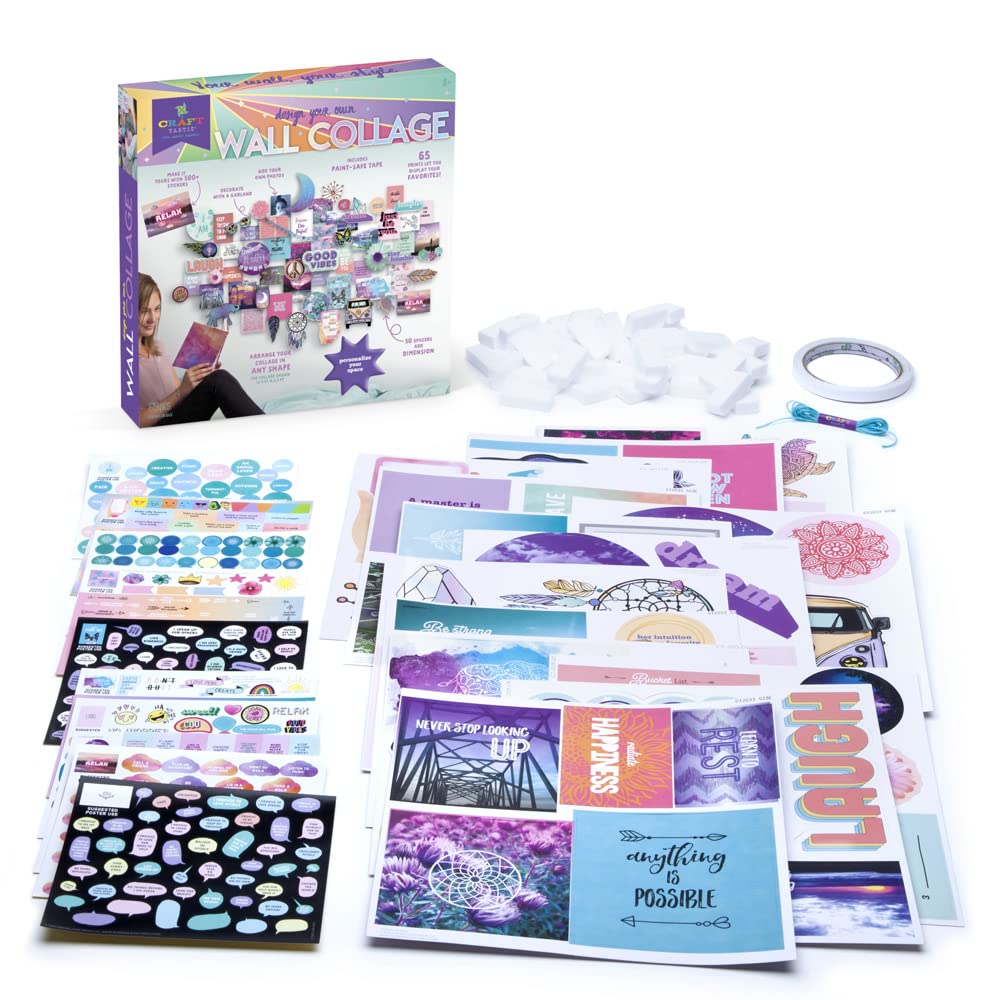 Craft-tastic Customizable Wall Collage – DIY Arts & Crafts Kit – Personalize Your Wall, Mirror, Window, or Door with 200 Prints, Inspirational Quotes, Stickers, and More