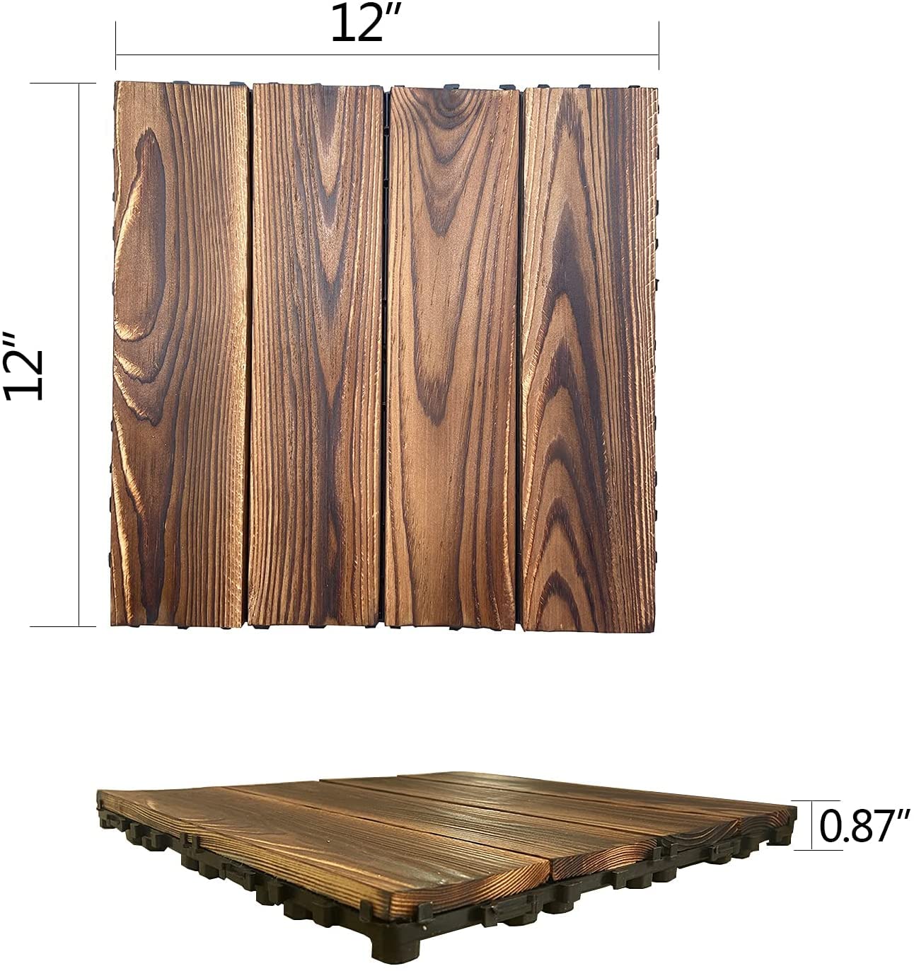 36 Pack Hardwood Interlocking Patio Deck Tiles, Wood Flooring Tiles,12" × 12" Tiles,Outdoor Waterproof