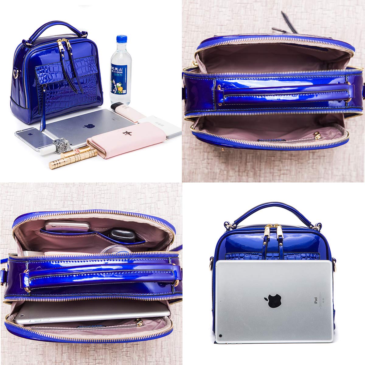 Chikencall Women’s Patent Leather Handbag and Purses Crocodile Pattern Shell Shoulde Bags Ladies Satchels Crossbody Bag Blue