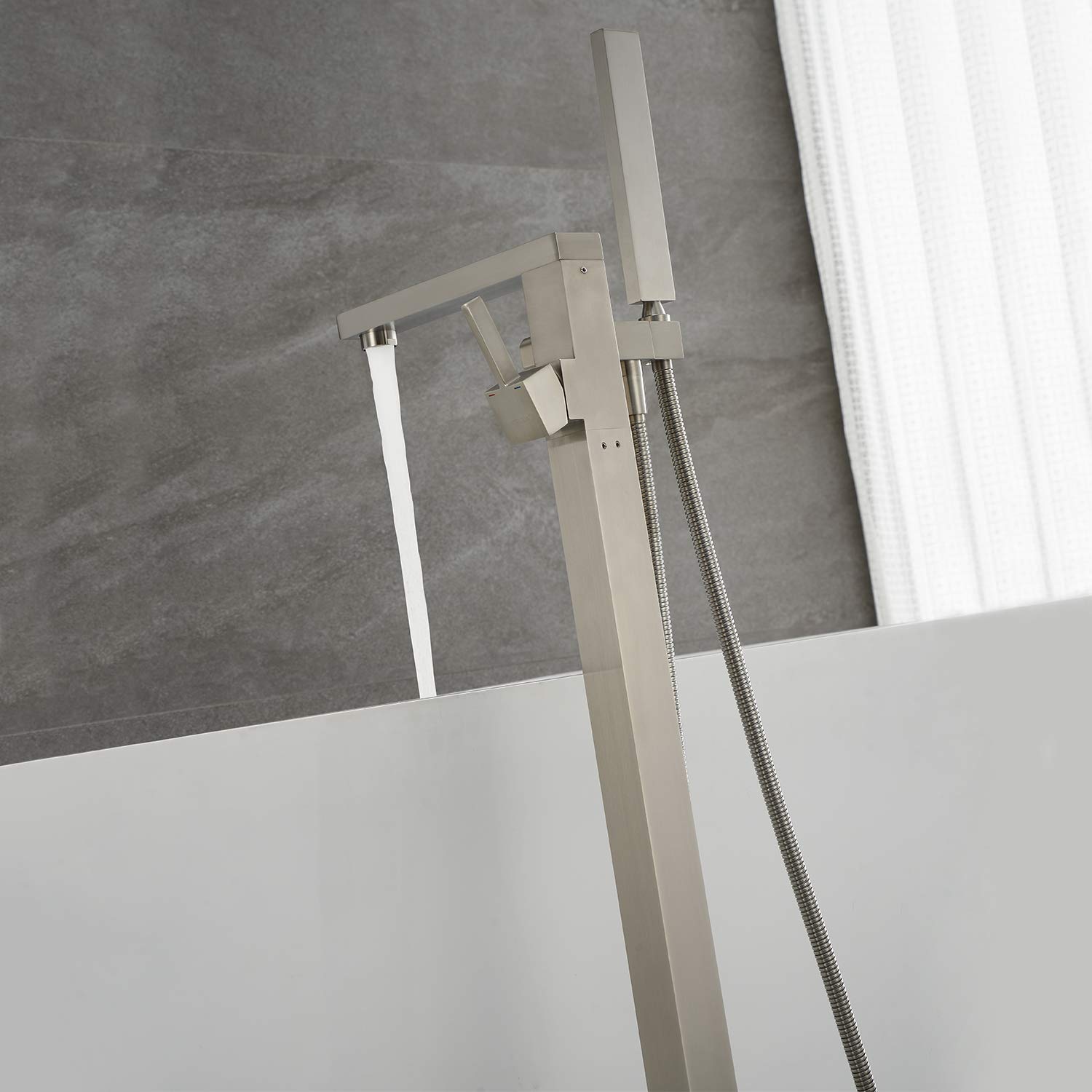 Artiqua Freestanding Bathtub Faucet Tub Filler Brushed Nickel Brass Bathroom Faucets Floor Mounted with Handheld Shower
