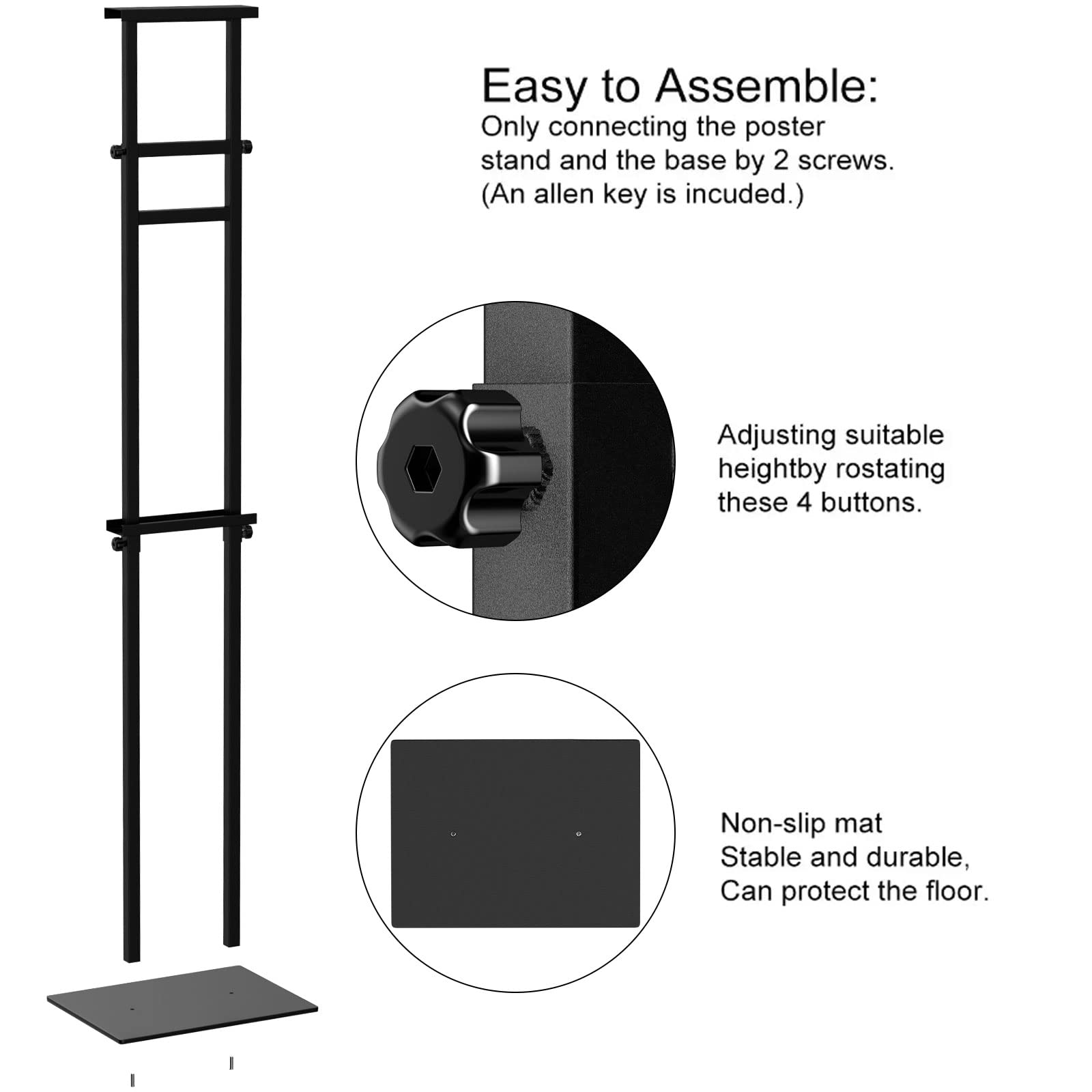 KOOV Poster Stand, Sign Holder Floor Stand, Double Sided Banner Stand with Non-Slip Base, Metal Heavy Duty Poster Board Stand, 75 Inches Height Adjustable Standing Sign Holder for Board Foam Display