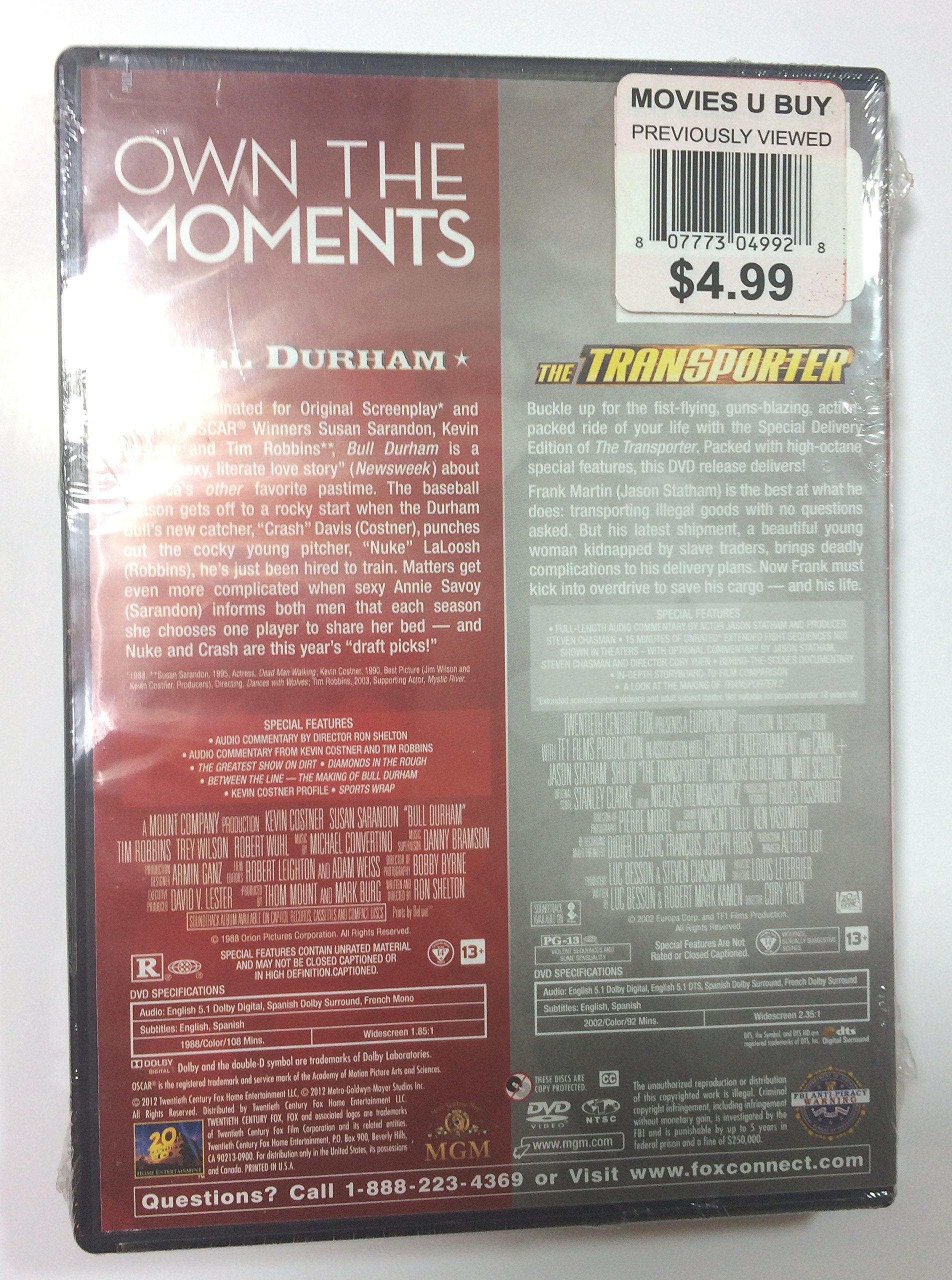 Hers & His: Bull Durham/The Transporter (DVD,
