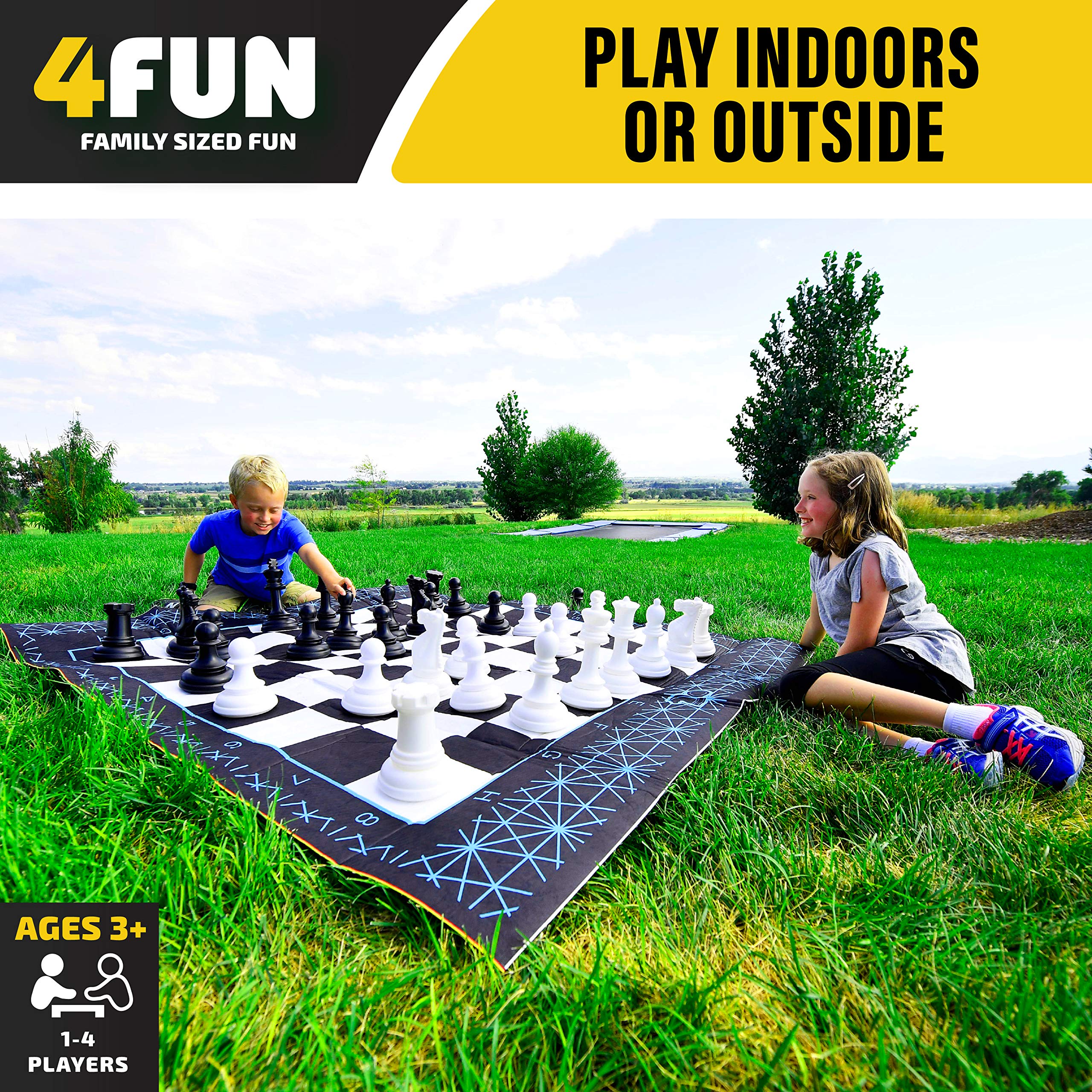 4Fun Jumbo Chess and Checkers Set | Giant Chess/Checkers Game | Outdoor Chess/Checkers | Outdoor Board Game