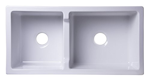 ALFI brand AB3618DB-W Smooth Thick Wall Fireclay Double Bowl Farm Sink, 36", White