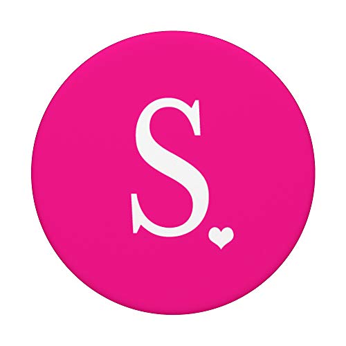 White Initial Letter S heart Monogram on Hot Pink PopSockets PopGrip: Swappable Grip for Phones & Tablets