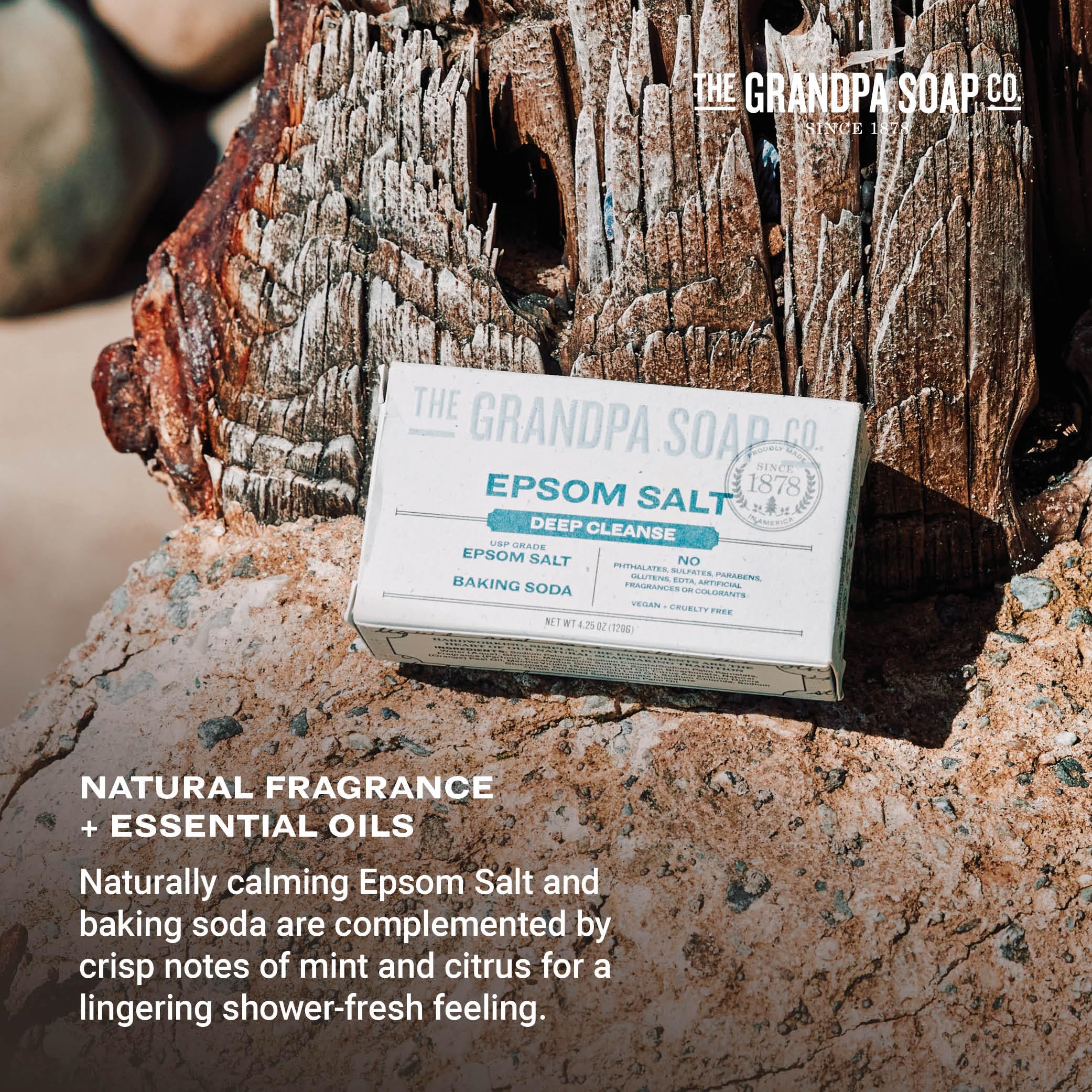 The Grandpa Soap Company Epsom Salt Bar Soap - Deep Cleansing Soap, Made with Epsom Salt and Baking Soda, Removes Dirt Grease and Grime, Vegan, For Face and Body, 4.25 Oz, 3 Pack