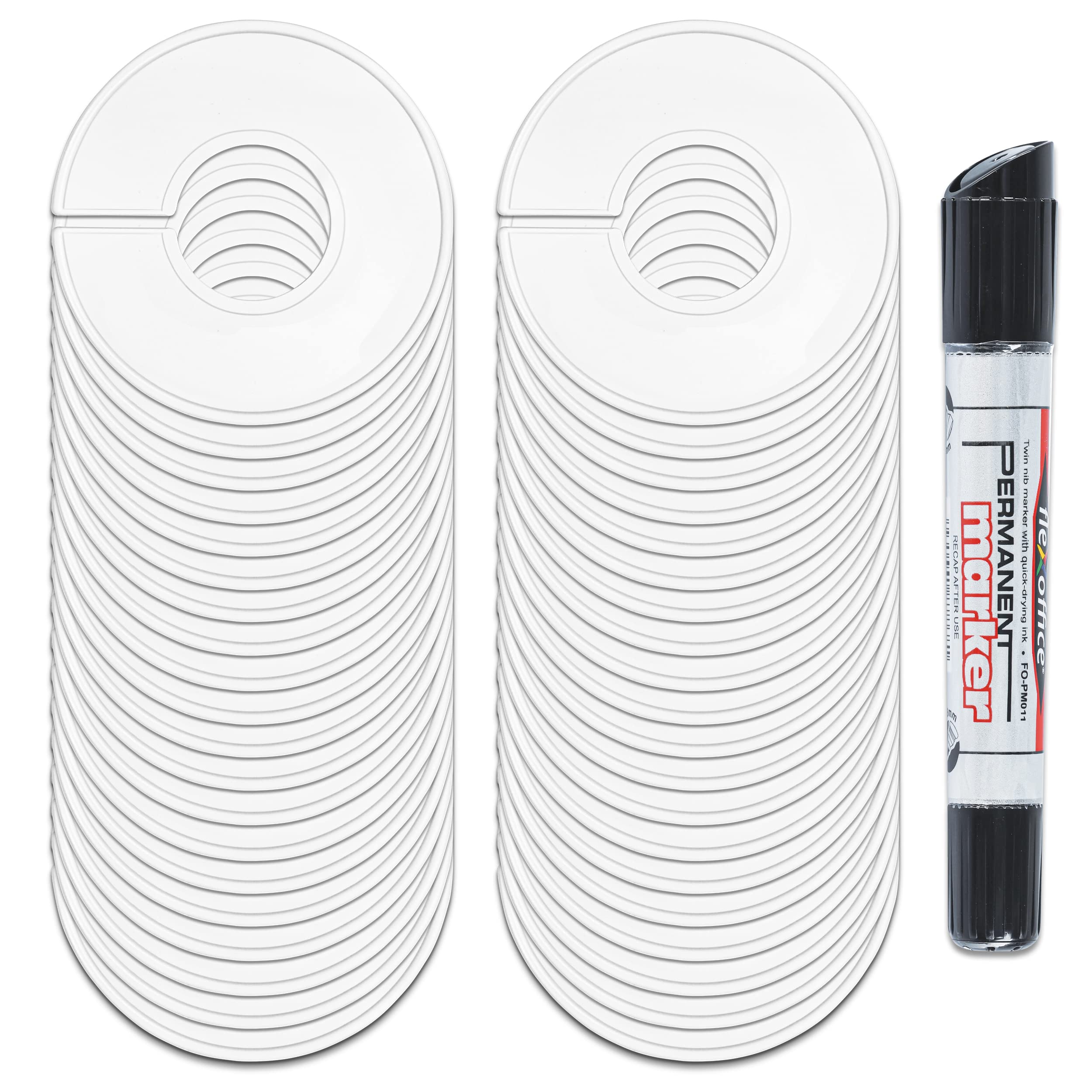 AMT 40 Pack Closet Dividers, Clothing Dividers, Round Clothes Size Dividers for Closets with Double Ended Marker Pen (Blank) (40 Pack - White)