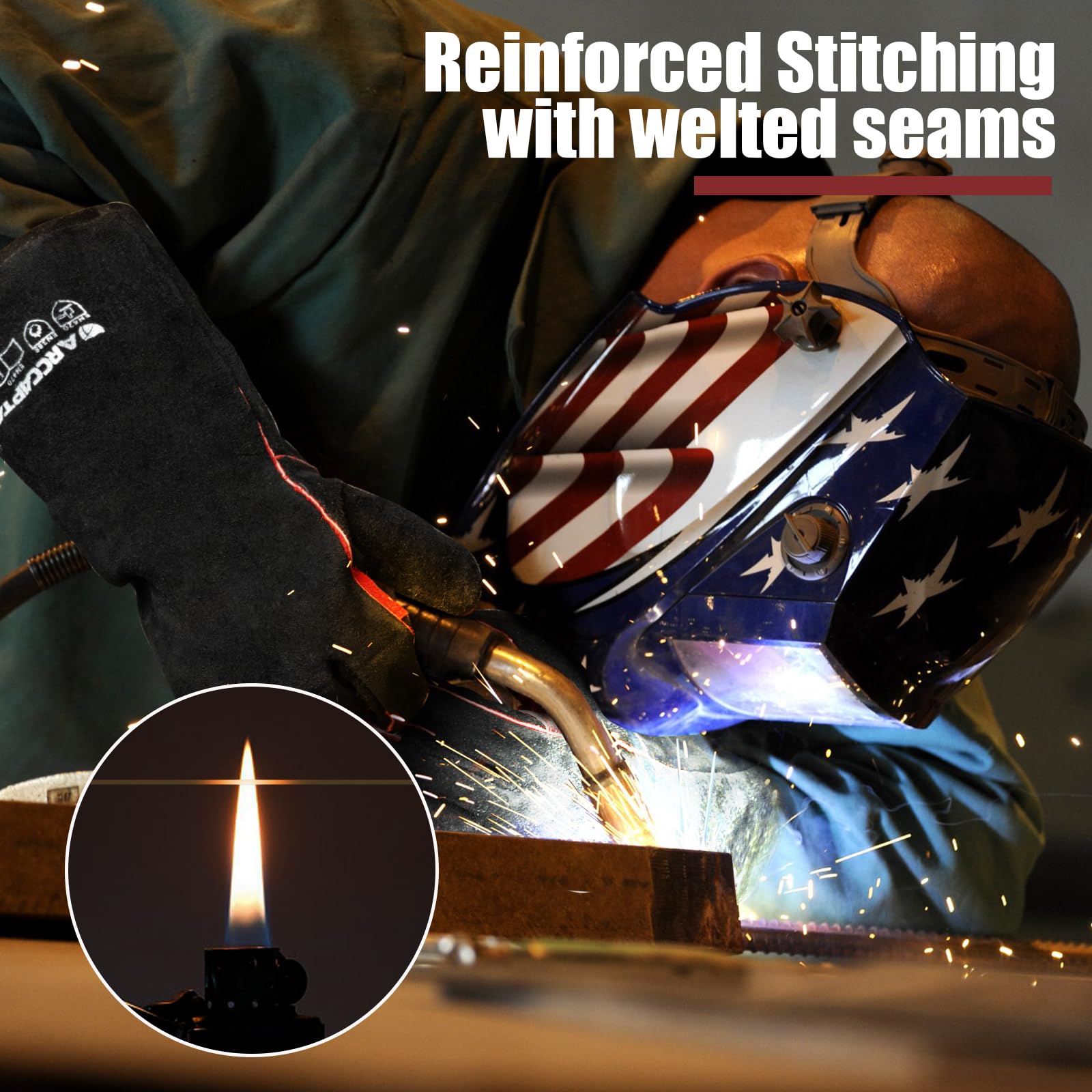 ARCCAPTAIN Leather Forge Welding Gloves, Heat/Fire Resistant 16 inches Gloves for Stick,Mig,Tig,Forge,BBQ,Grill,Fireplace,Wood Stove,Furnace,Oven,Pot
