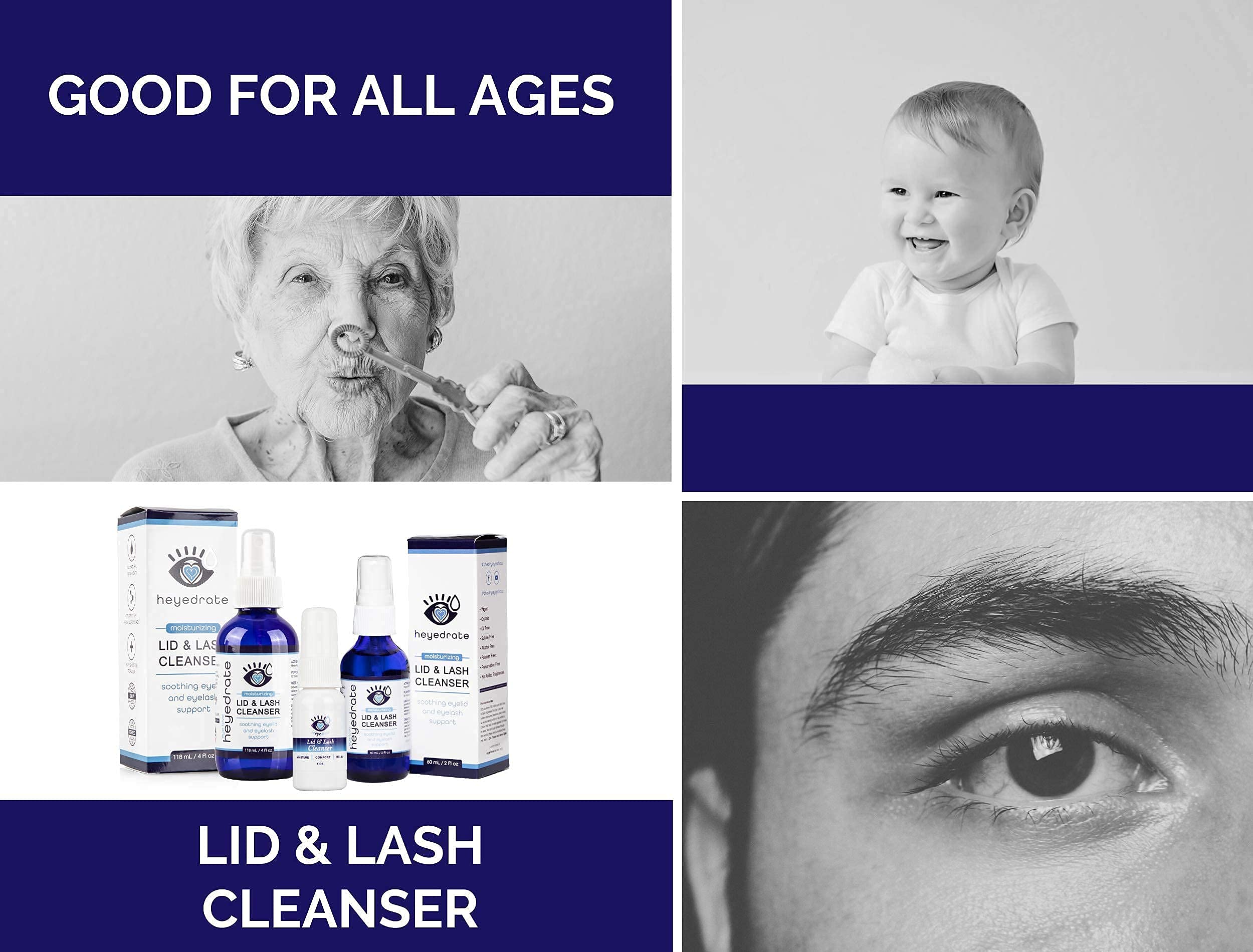 Heyedrate Lid and Lash Cleanser – 2oz Glass Bottle – Pure Hypochlorous Acid Spray for Soothing Dry Eye Irritation – Daily Eyelid & Lash Cleanser​