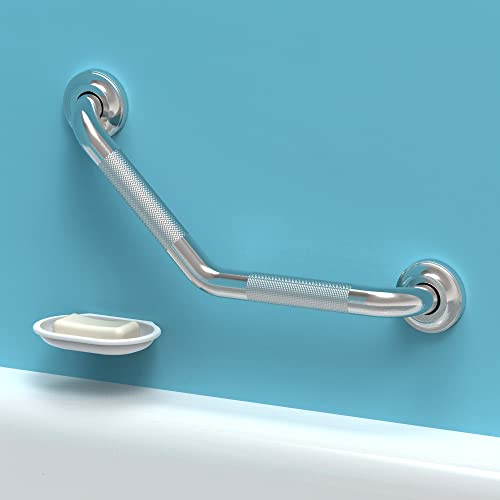 AquaChase 1-1/4 x 16inch Angled Grab Bar for Stud Mount with Knurled Grip, Bathroom Mobility Aid, ADA Compliant Heavy Duty 500lbs Support, Rustproof Stainless Steel (Brushed Nickel)