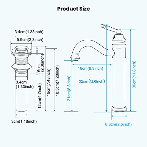 Antique Brass Single Handle Bathroom Sink Faucet Brushed Brass Long Reach Bathroom Faucet Mixer Tap Brushed Brass Pop Up Drain Without Overflow Included Hot and Cold Water