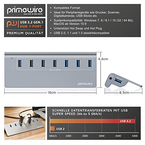 USB 3.0 Hub, Tendak 8 Ports Powered USB Hub Splitterwith Individual On/Off Switches and 5V/4A Power Adapter for PC Laptop HDD Disk Mac Pro/Mini