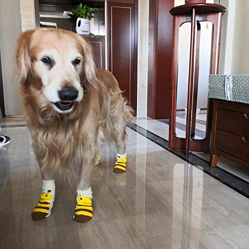 Baluue 4pcs Warm Knitted Socks Anti- Slip Bee Socks Adorable Stockings Pet Supplies (Yellow, Size 5XL) Pet Supply