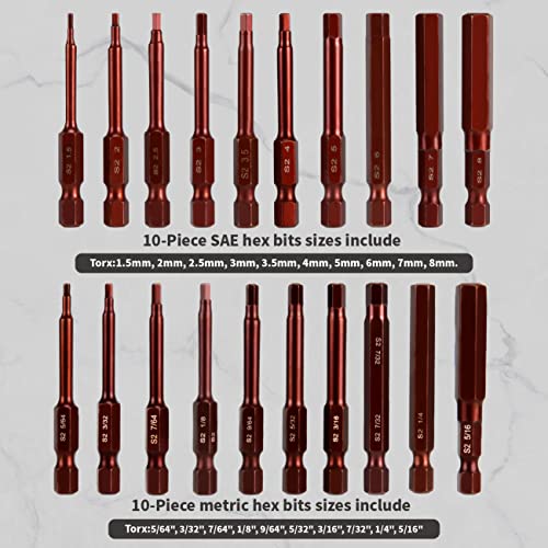 ALWORKKIT 37-Piece Hex Head Allen Wrench Drill Bit & Tamper-proof Torx Bit Set,1PC Strong Magnetic Extension Socket, 1/4" Metric and SAE S2 Steel Hex Bits Set Tool kit. Nice Gifts